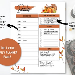 Fall Themed Daily Planner Pages | Undated US Letter, A4, A5 Planner ...