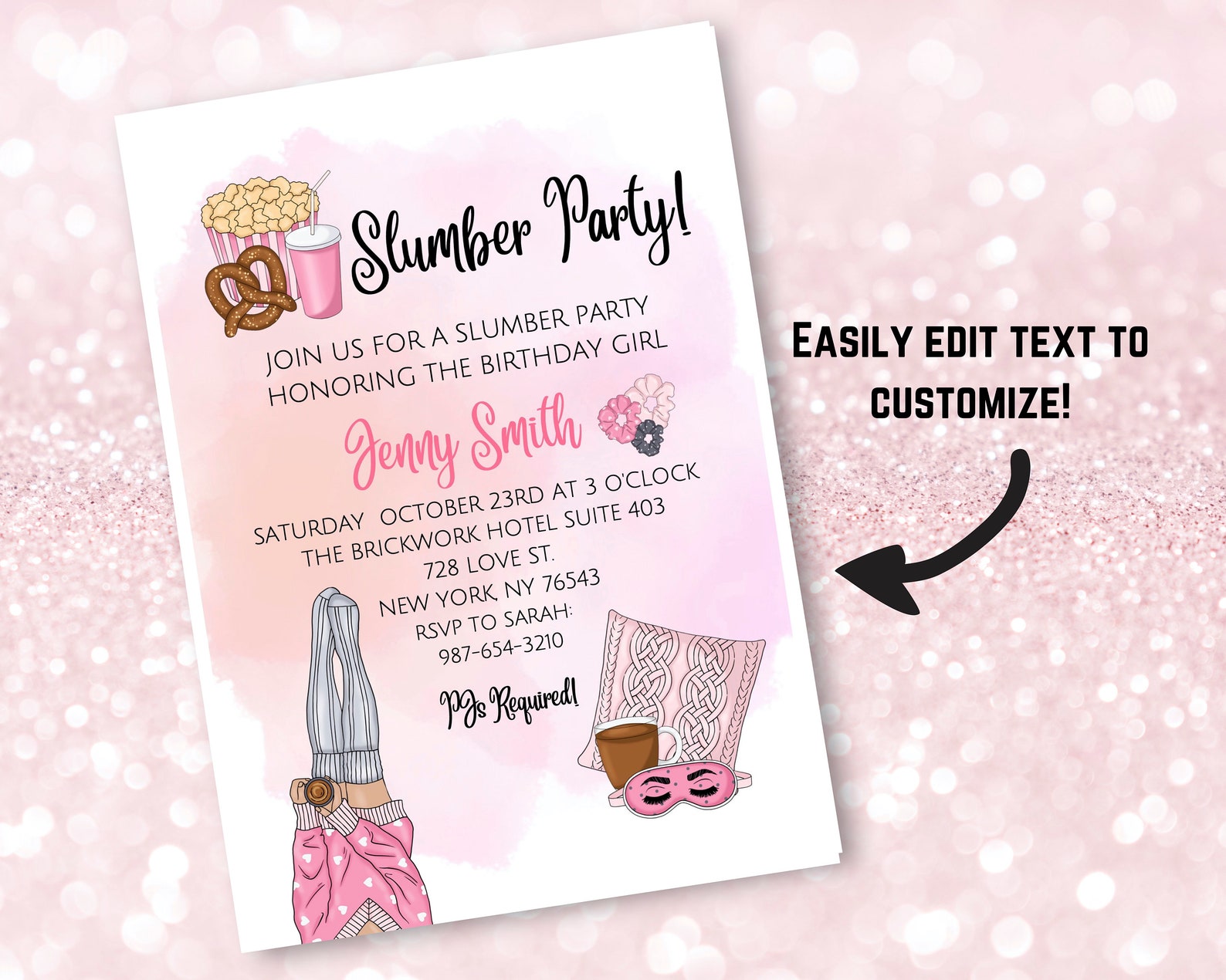 Editable Slumber Party Invitation Printable | Sleepover Party Invite ...
