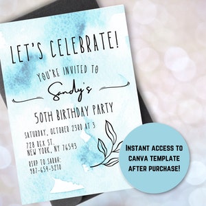 Editable Blue Party Invitation Printable | Blue Party Invite Printable ...