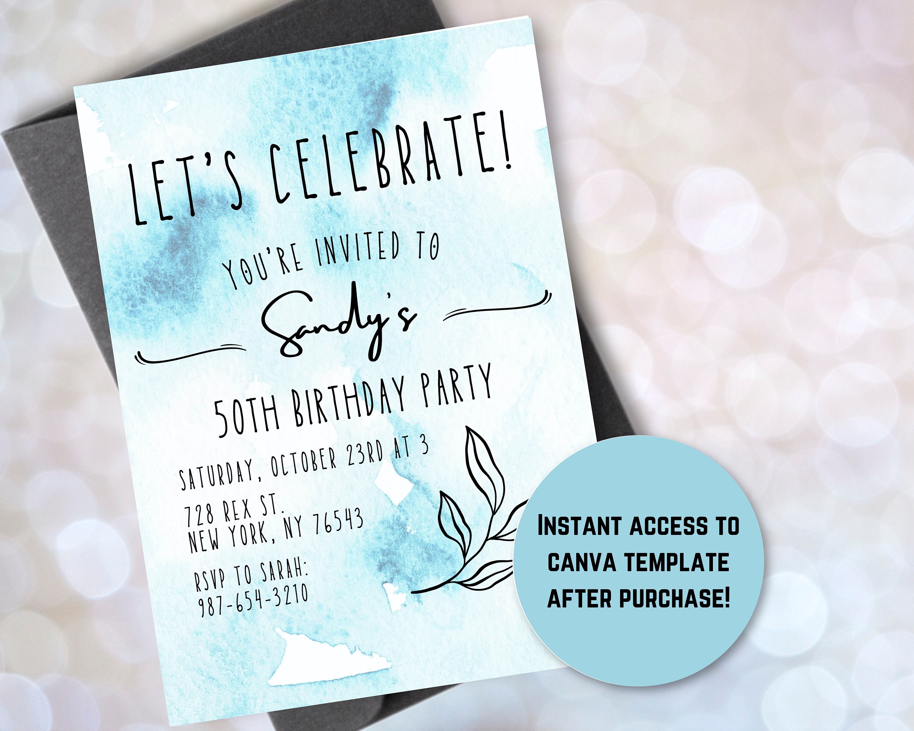 Editable Blue Party Invitation Printable Blue Party Invite Printable ...