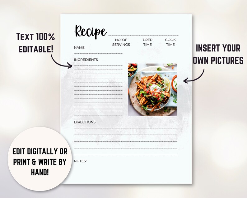 Editable Recipe Binder Template|recipe Binder Kit|custom Recipe Book ...