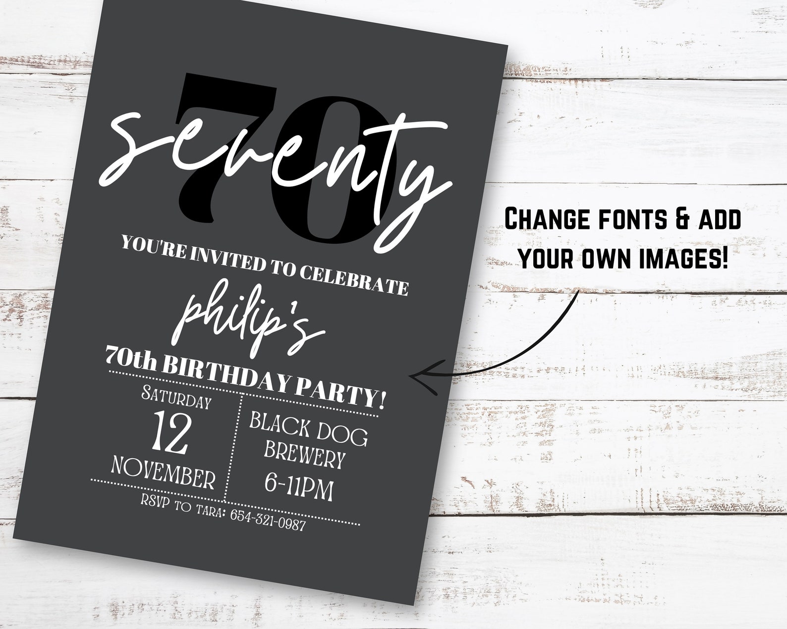 Editable 70th Birthday Party Invitation for Men Printable Man Birthday ...