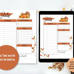 Fall Themed Daily Planner Pages | Undated US Letter, A4, A5 Planner ...