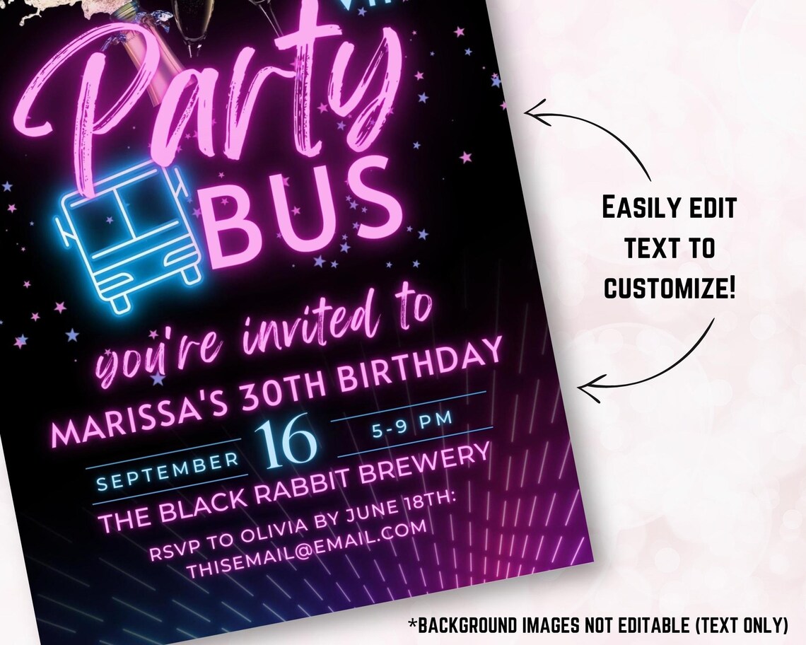Editable Party Bus Invitation Party Limo Invite Custom Canva Template ...