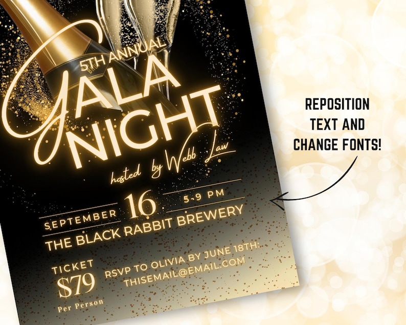 Editable Gala Night Party Invitation Gala Fundraiser Banquet - Etsy Canada