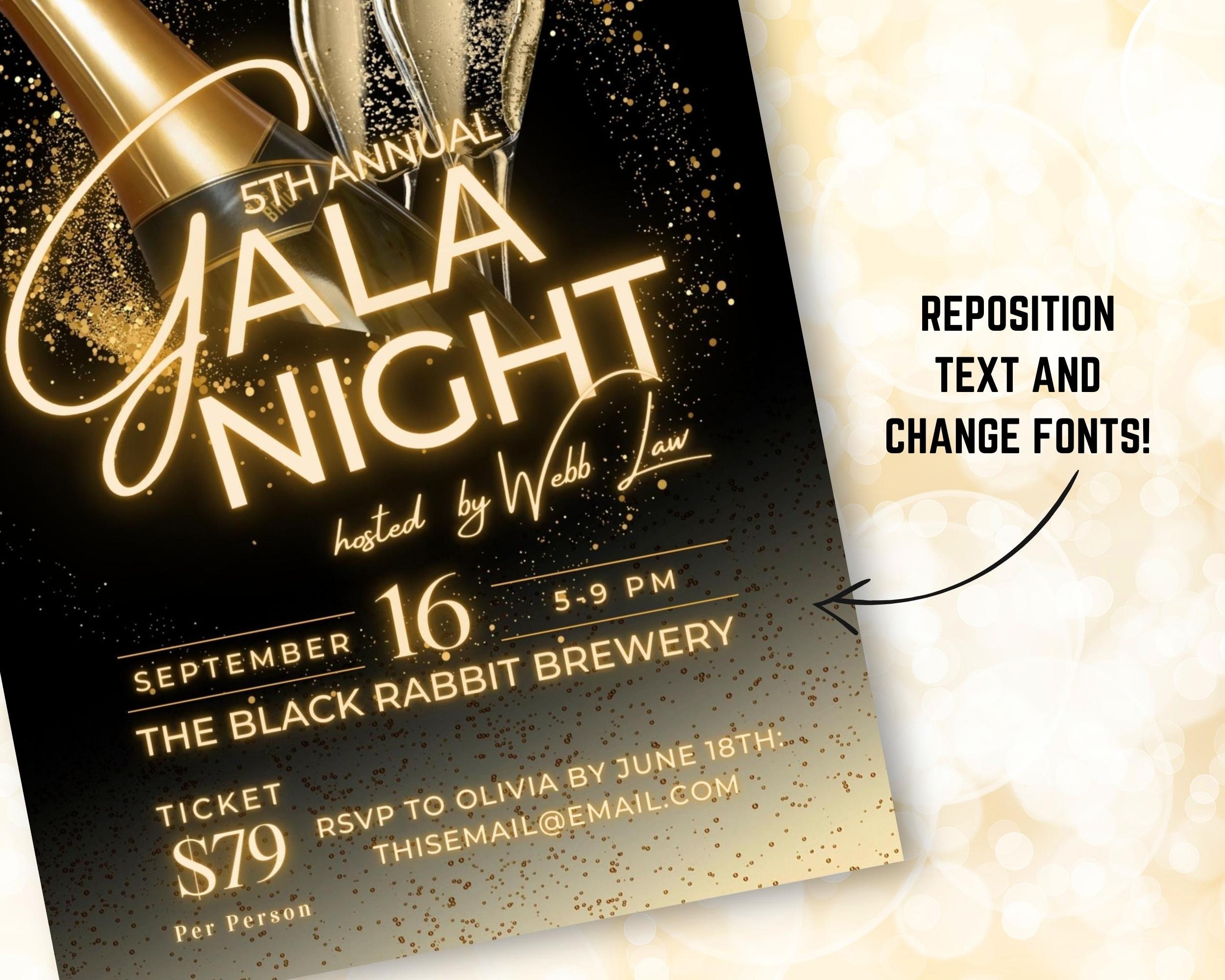 Editable Gala Night Party Invitation Gala Fundraiser Banquet - Etsy