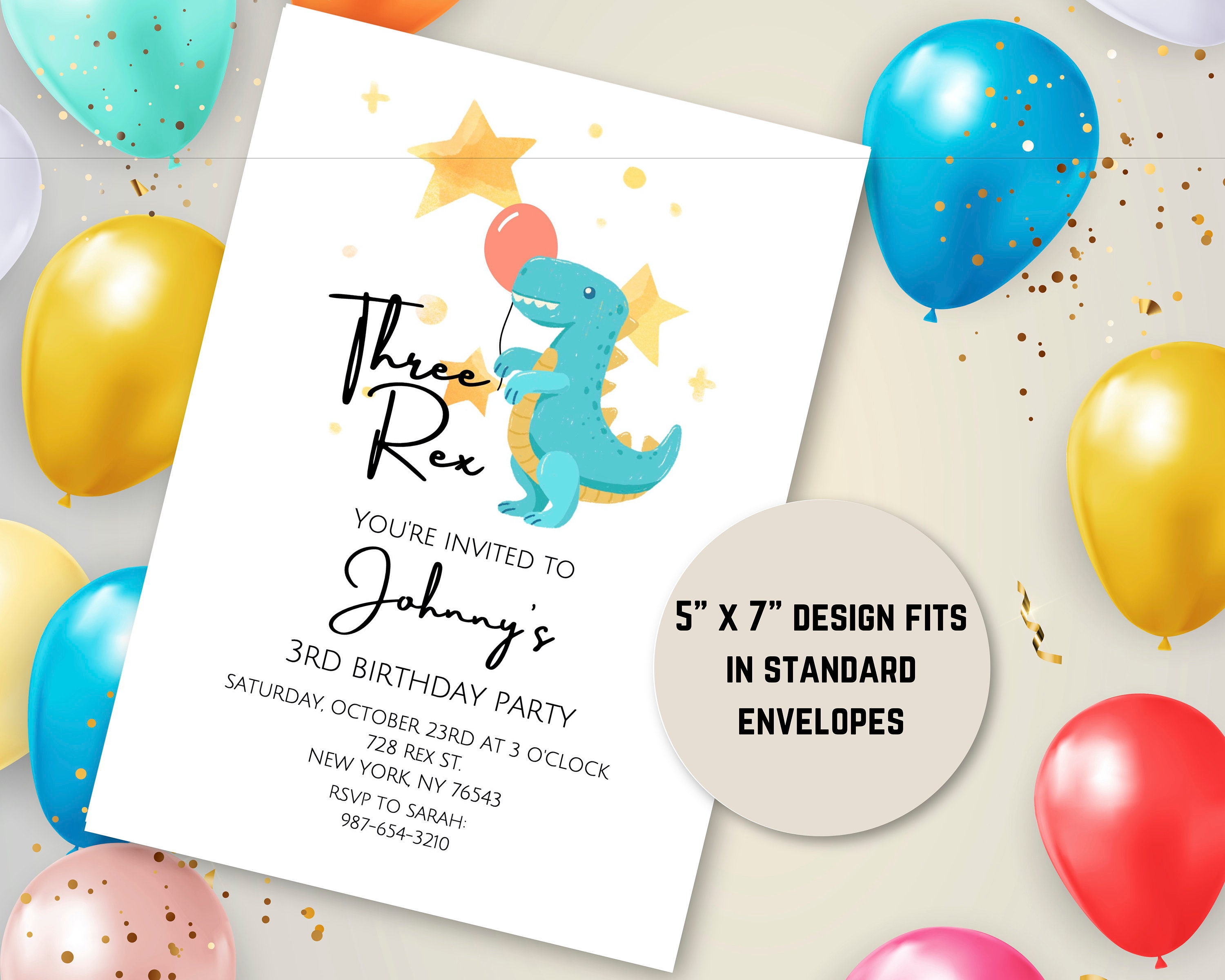 Editable Three Rex Birthday Party Invitation | 3rd Birthday Invite ...