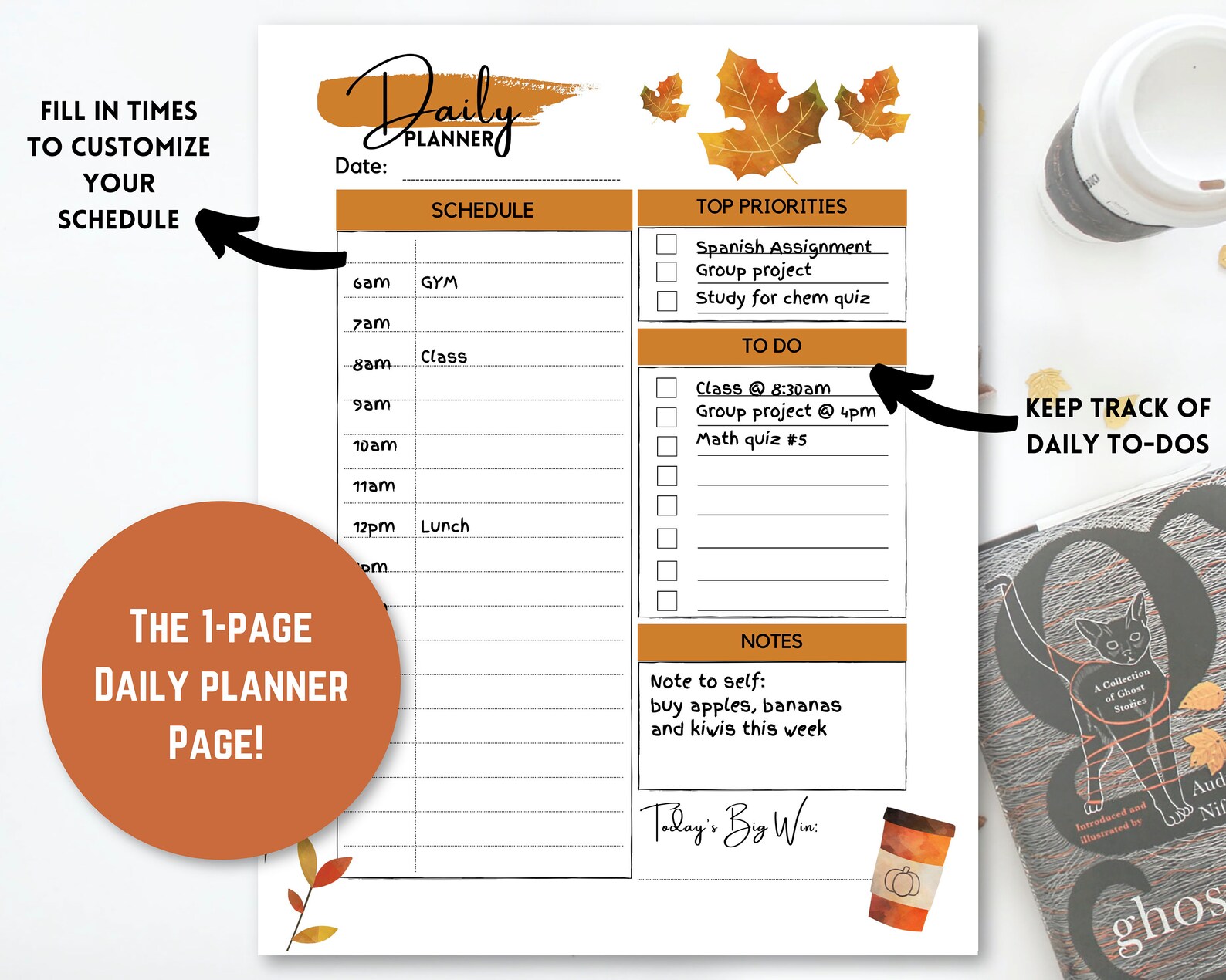 Fall Themed Daily Planner Pages | Undated US Letter, A4, A5 Planner ...