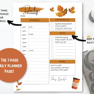 Fall Themed Daily Planner Pages | Undated US Letter, A4, A5 Planner ...