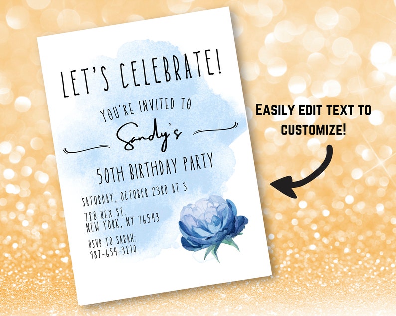 Editable Blue Party Invitation Printable Blue Party Invite - Etsy Canada