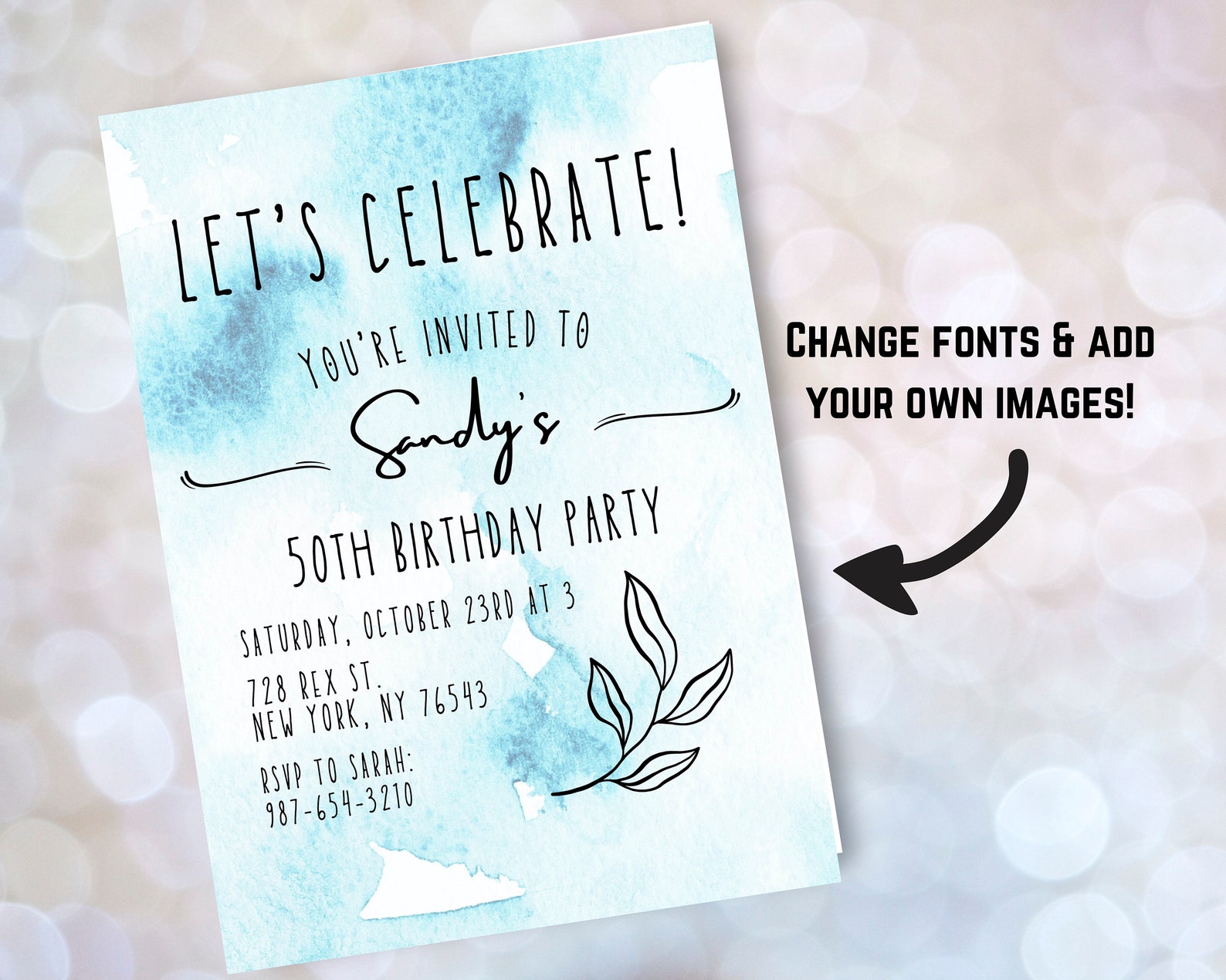 Editable Blue Party Invitation Printable Blue Party Invite Printable ...