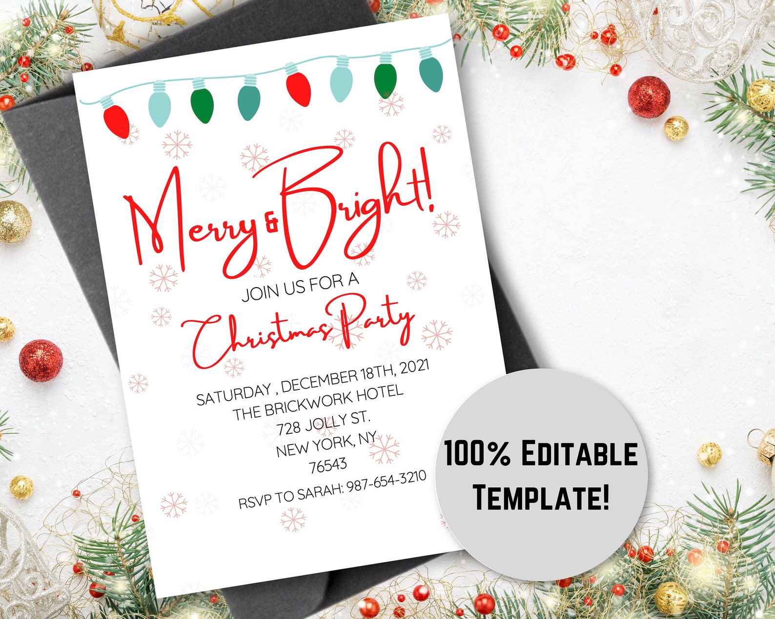 Editable Christmas Party Invitation Template | Holiday Party Invite ...