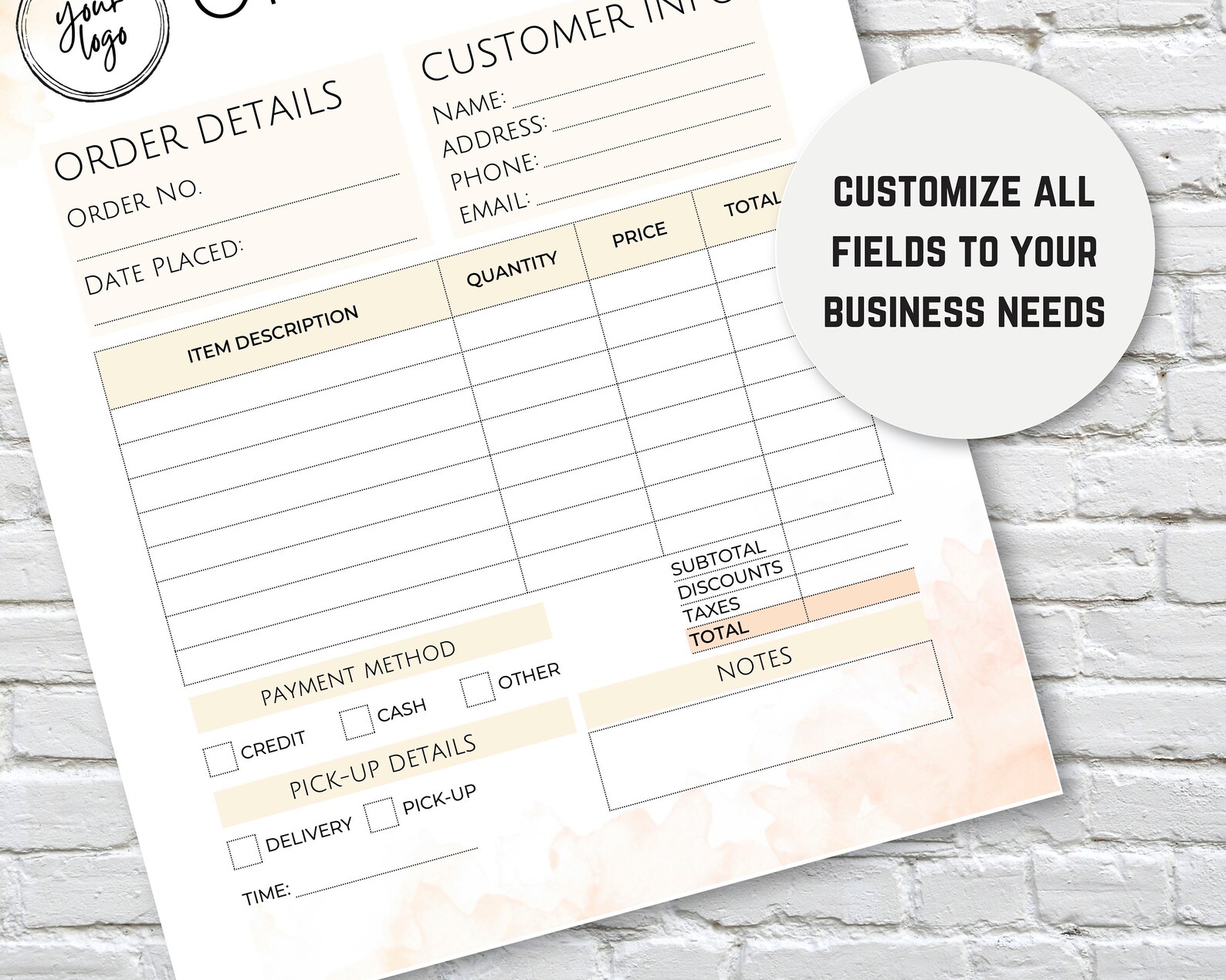 Editable Order Form Template| Custom Order Form | Canva Template ...
