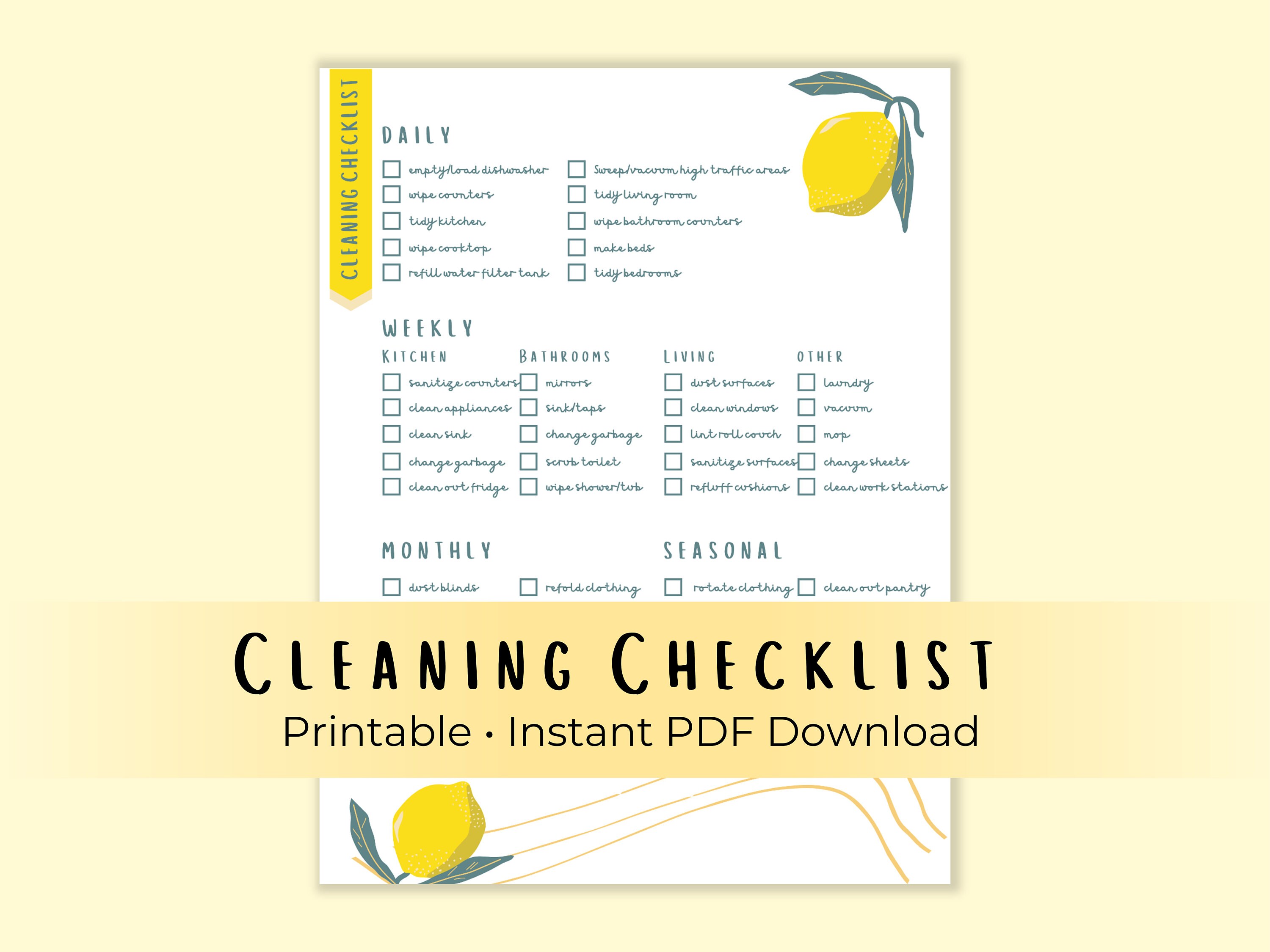 Printable Cleaning Checklist, Cleaning Planner, Cleaning Schedule ...