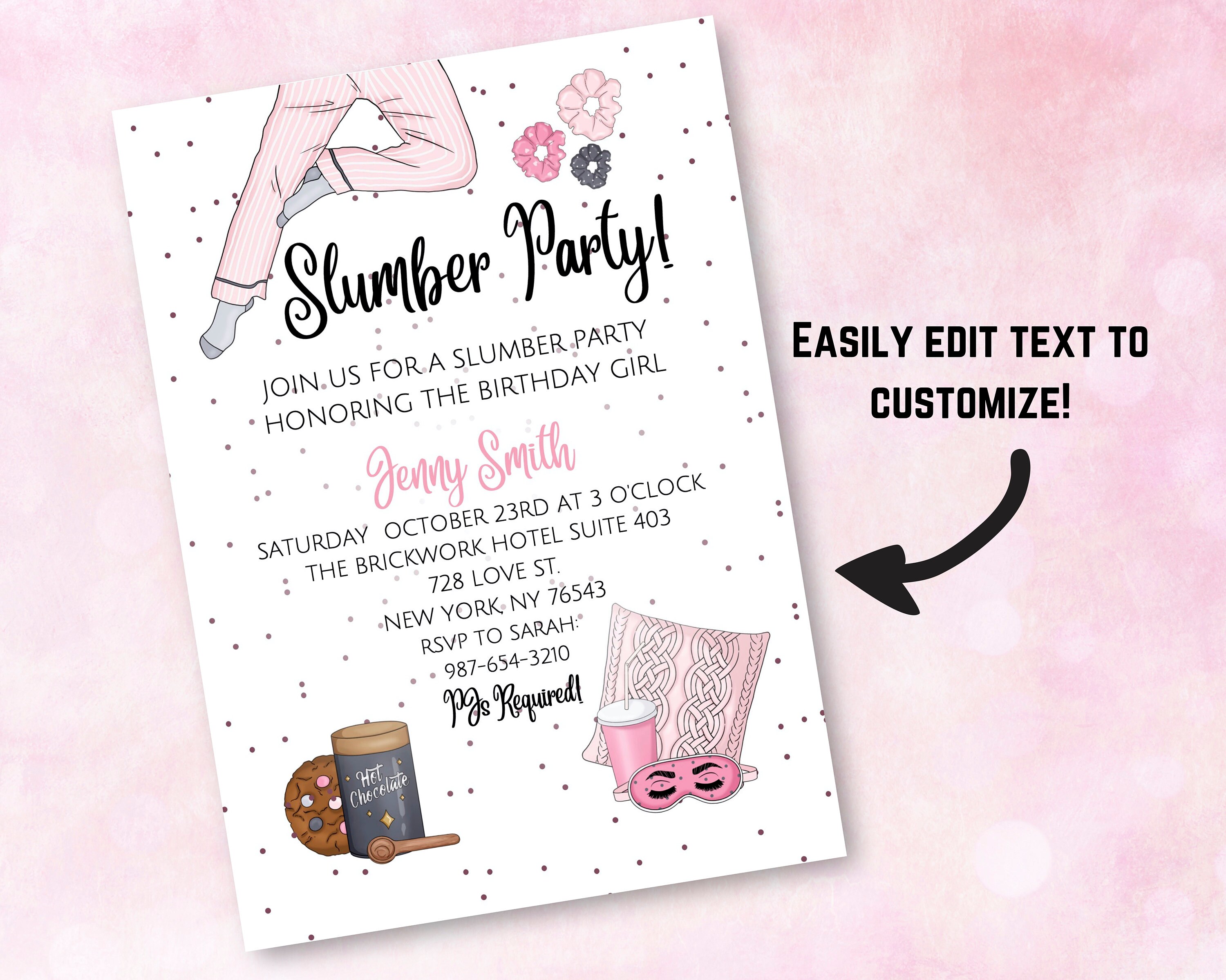 Editable Slumber Party Invitation Printable | Sleepover Party Invite ...
