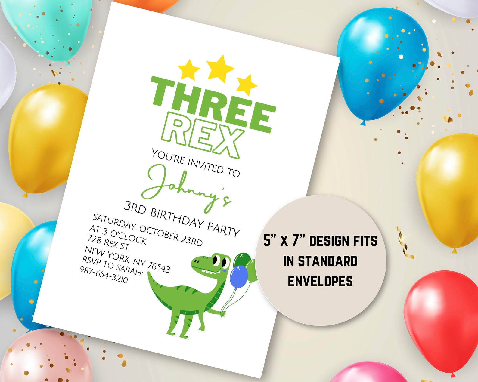 Editable Three Rex Birthday Party Invitation 3rd Birthday - Etsy