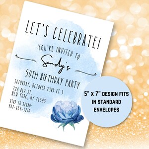 Editable Blue Party Invitation Printable | Blue Party Invite Printable ...
