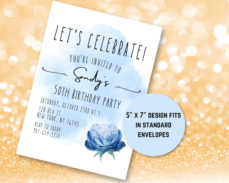Editable Blue Party Invitation Printable Blue Party Invite - Etsy Canada