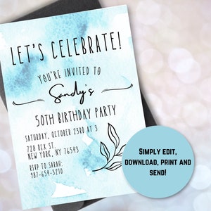 Editable Blue Party Invitation Printable Blue Party Invite Printable ...