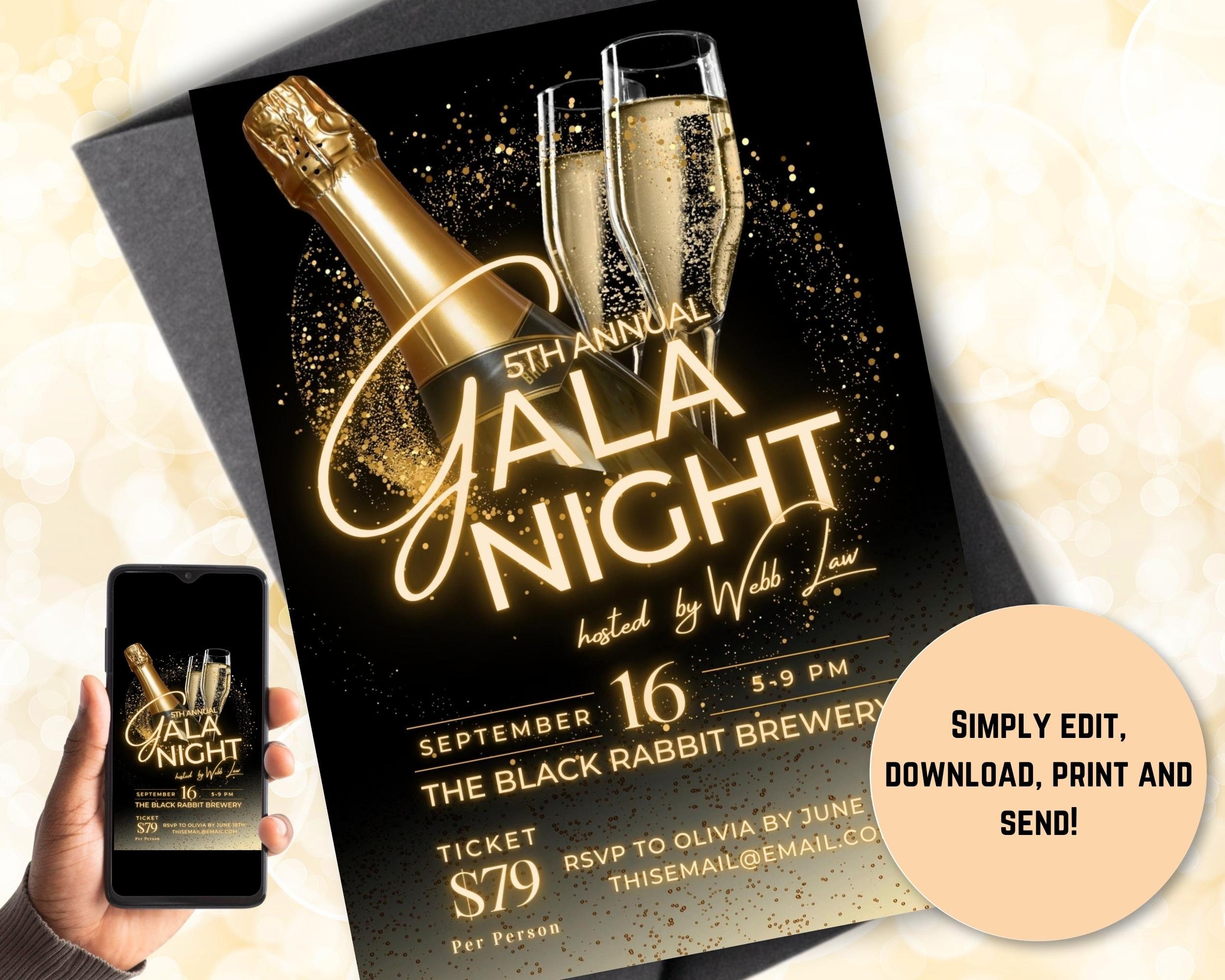 Editable Gala Night Party Invitation Gala Fundraiser Banquet - Etsy