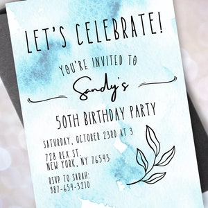Editable Blue Party Invitation Printable | Blue Party Invite Printable ...