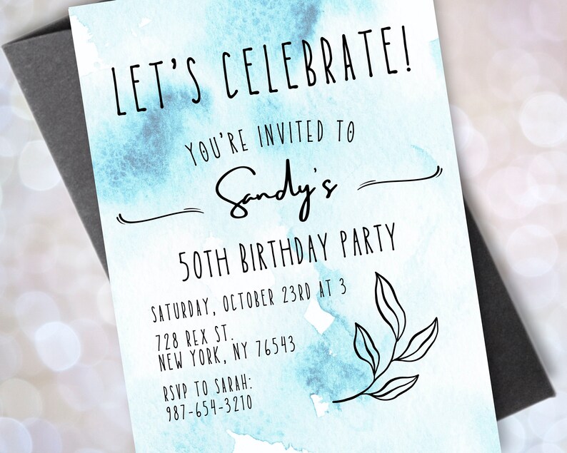 Editable Blue Party Invitation Printable Blue Party Invite Printable ...