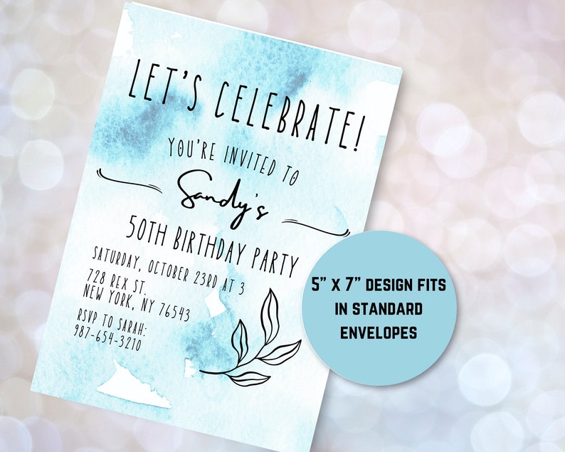 Editable Blue Party Invitation Printable Blue Party Invite Printable ...