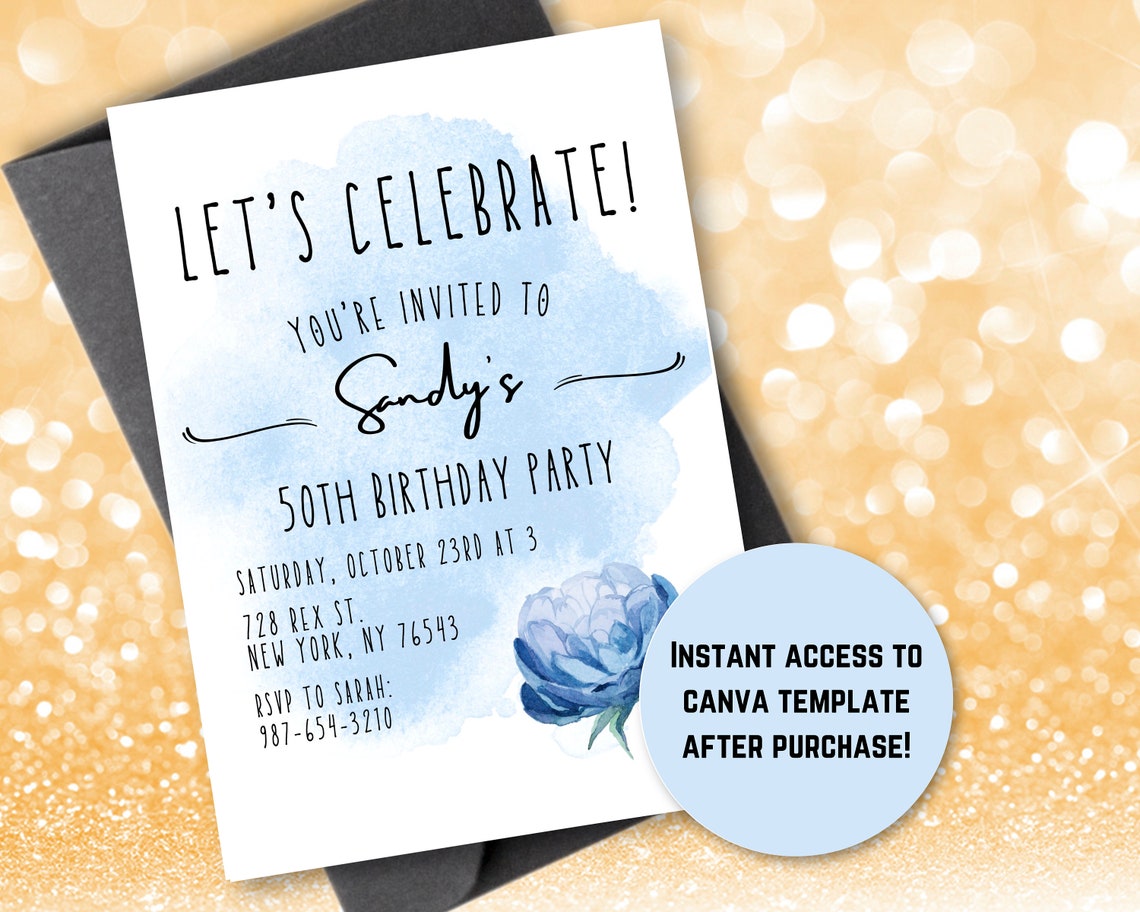 Editable Blue Party Invitation Printable Blue Party Invite - Etsy Canada