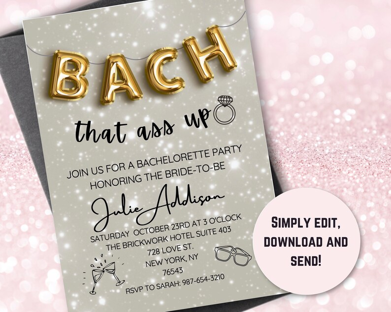 Editable Bachelorette Party Invitation Bach That Ass up Printable ...