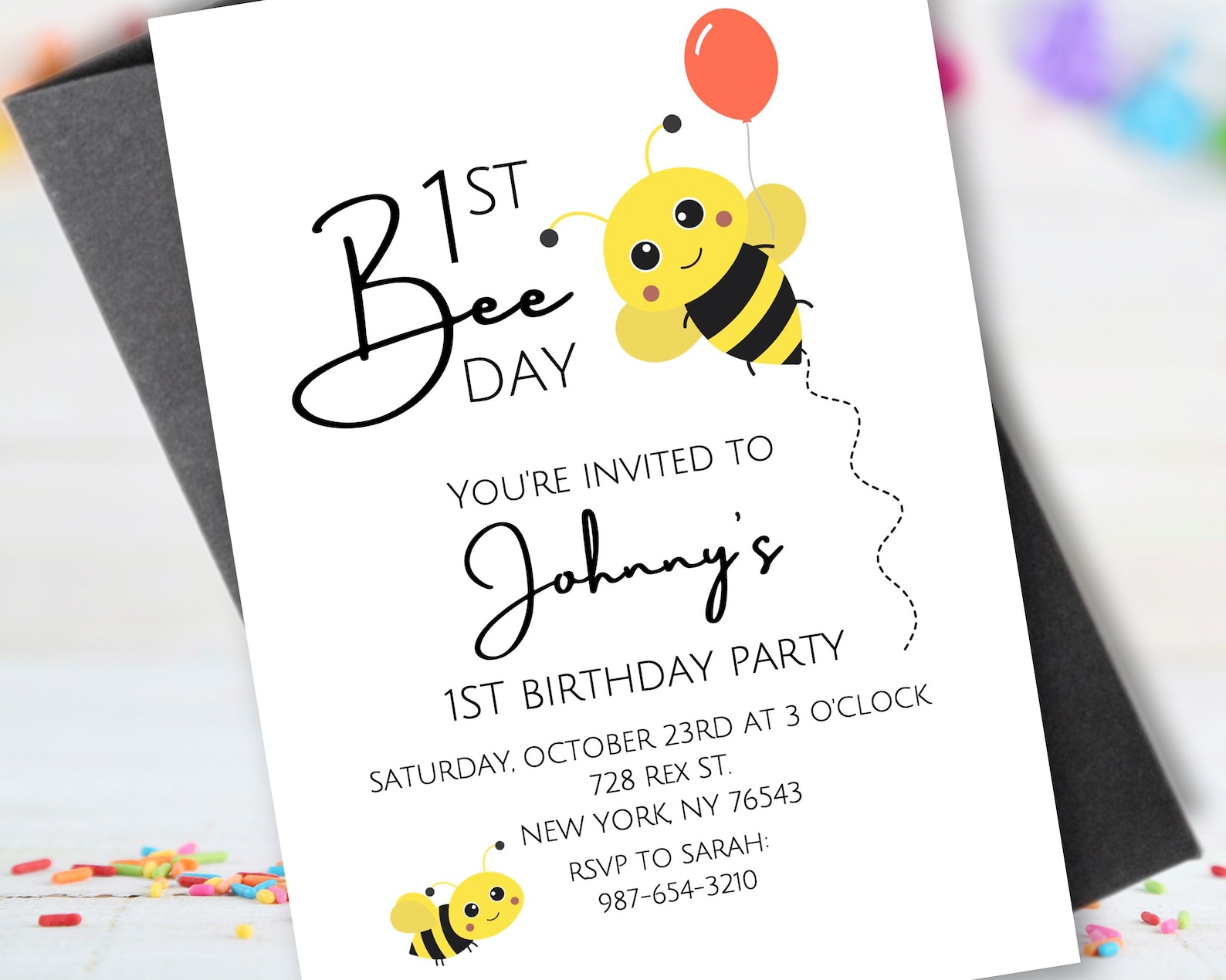 Editable 1st Bee Day Birthday Party Invitation | First Birthday Invite ...