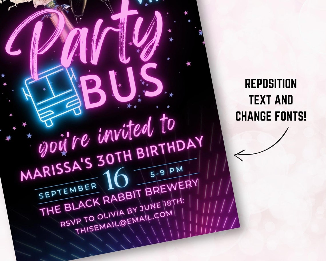 Editable Party Bus Invitation Party Limo Invite Custom Canva Template ...
