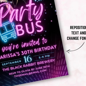 Editable Party Bus Invitation | Party Limo Invite | Custom Canva ...