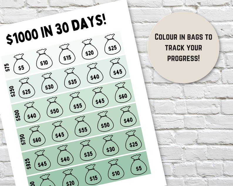 30 Day Money Saving Challenge | Printable Savings Tracker | Save 1k in ...