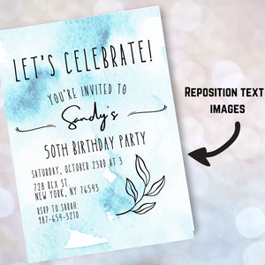 Editable Blue Party Invitation Printable | Blue Party Invite Printable ...
