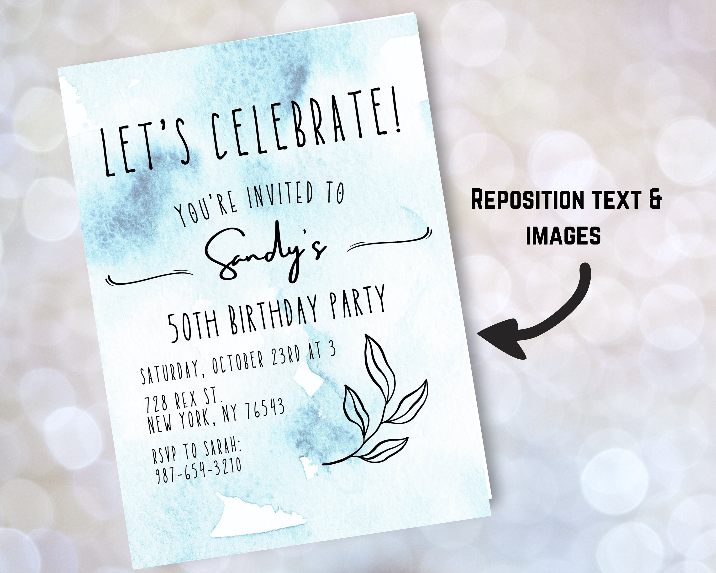 Editable Blue Party Invitation Printable Blue Party Invite Printable ...
