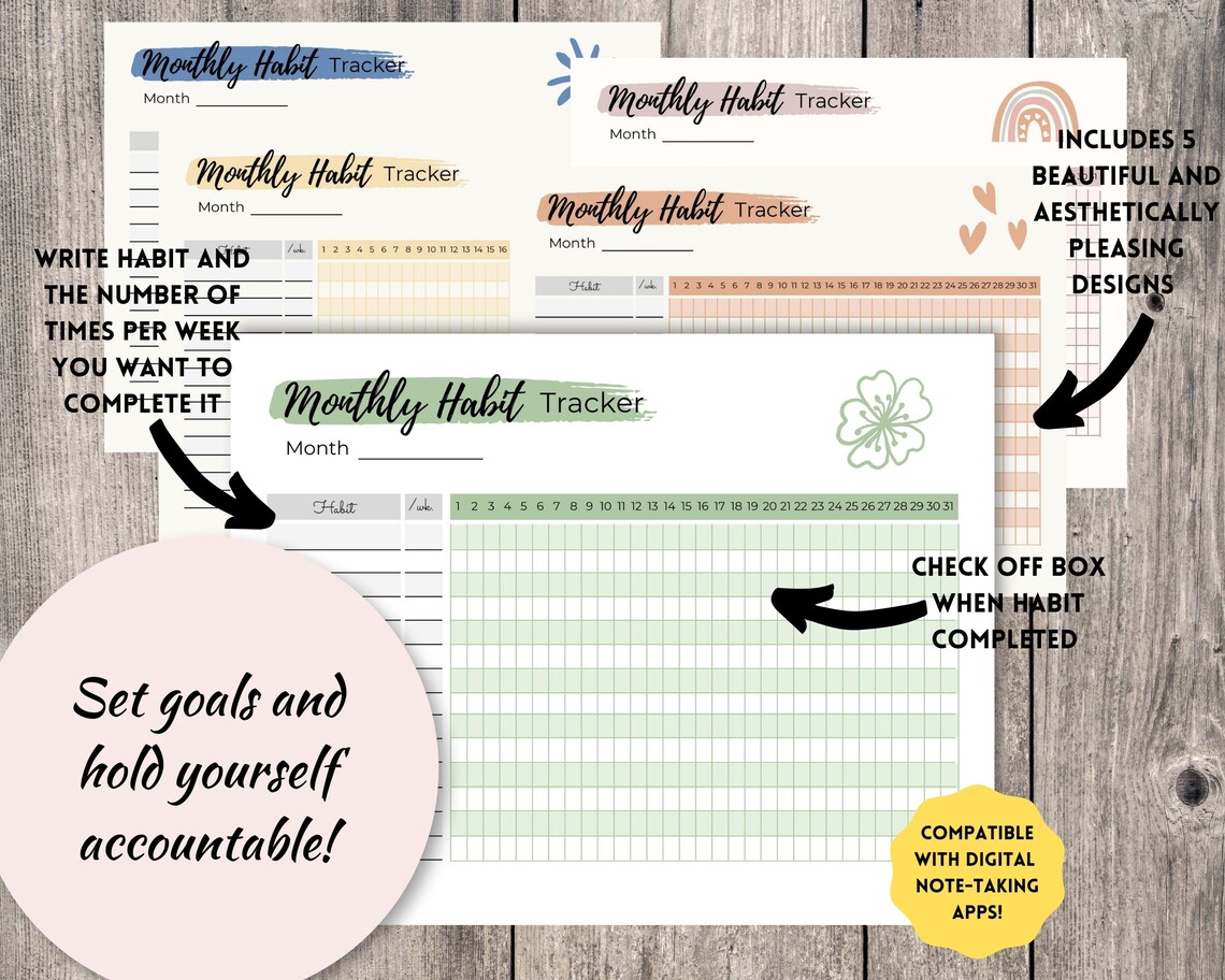 College Student Planner Printable Bundle Digital Planner Habit Tracker ...