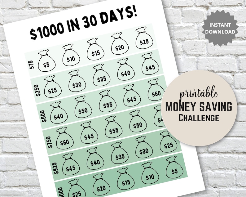 30 Day Money Saving Challenge | Printable Savings Tracker | Save 1k in ...