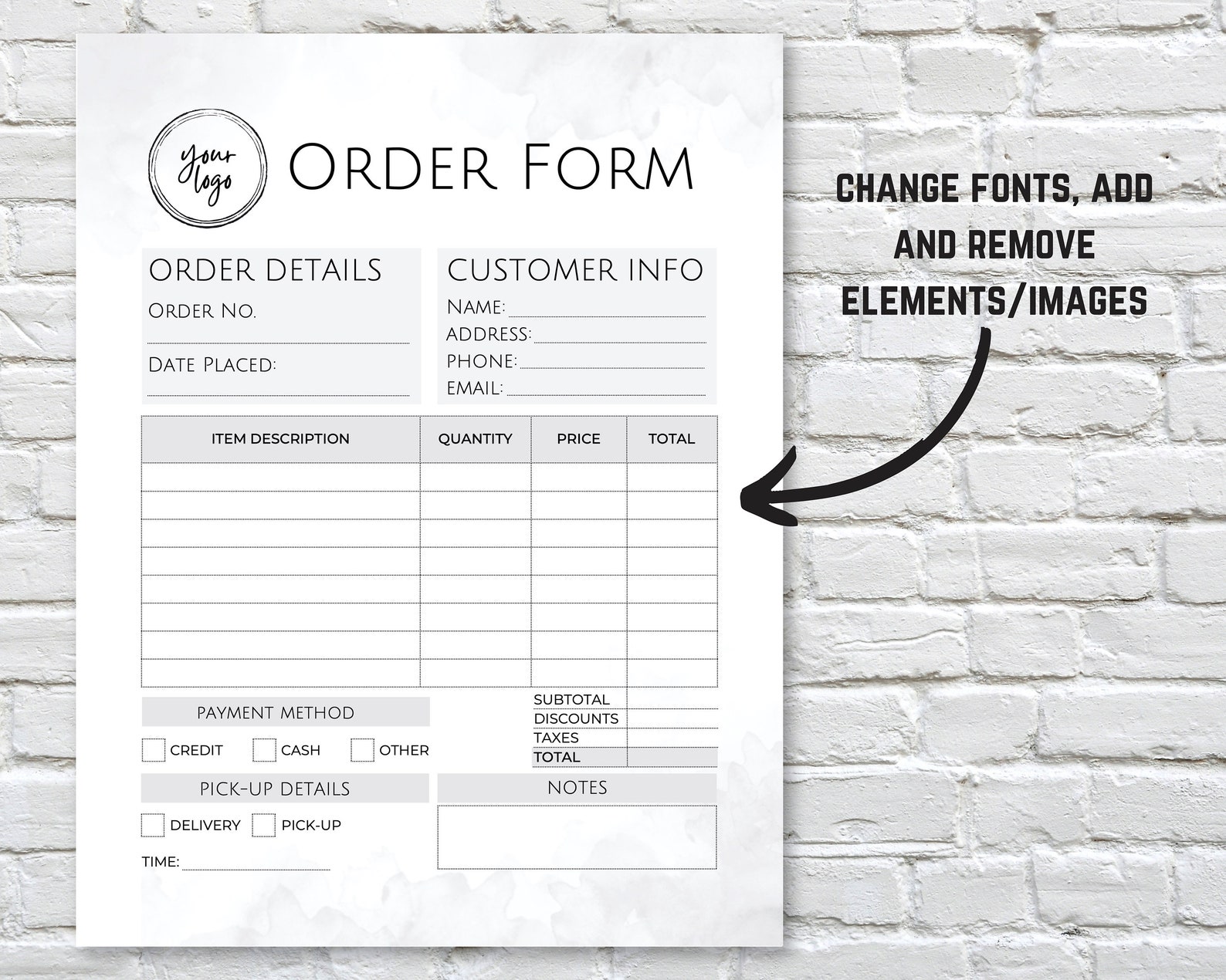 Editable Order Form Template| Custom Order Form | Canva Template ...
