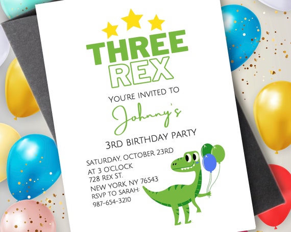 Editable Three Rex Birthday Party Invitation 3rd Birthday - Etsy