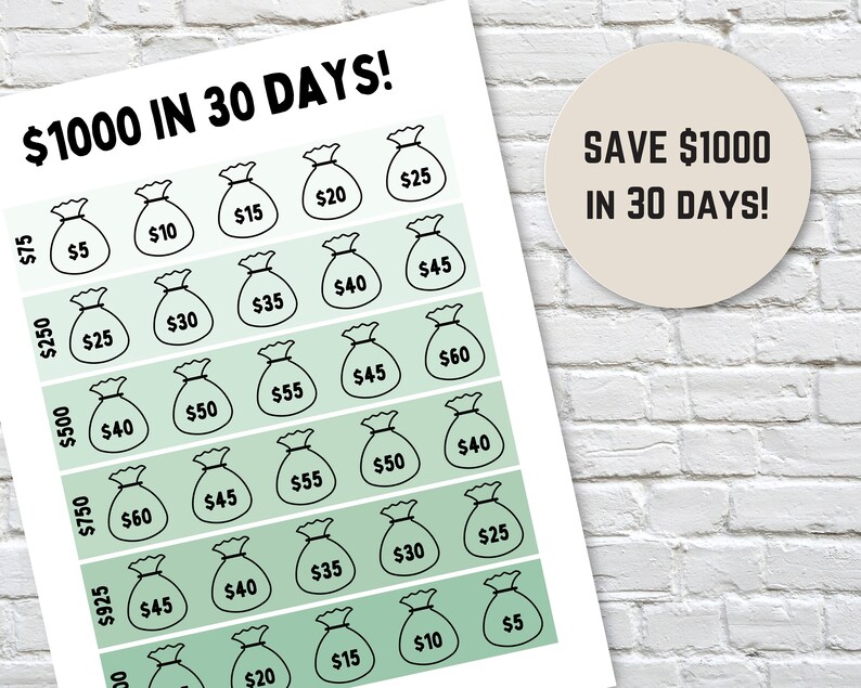 30 Day Money Saving Challenge | Printable Savings Tracker | Save 1k in ...