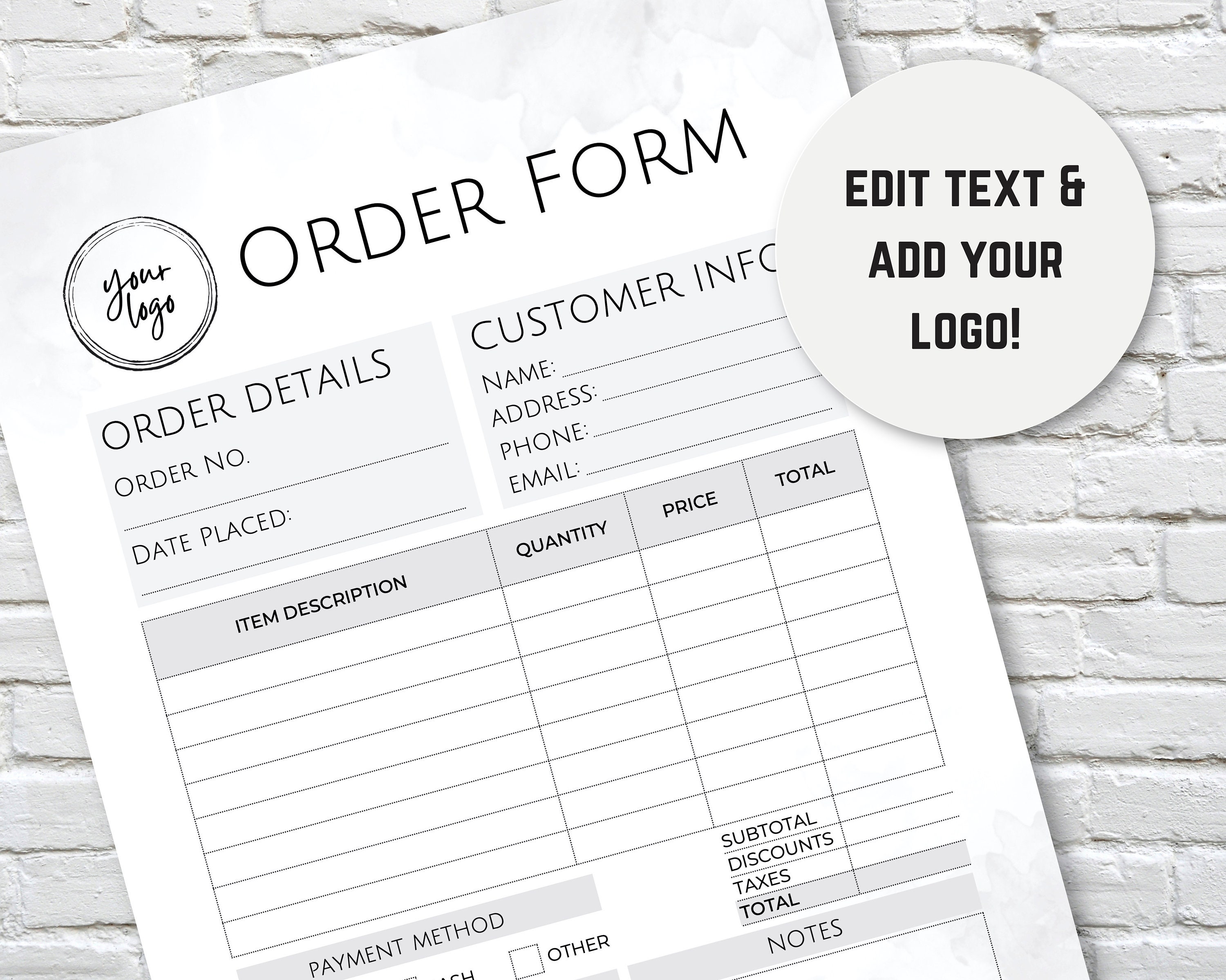 Editable Order Form Template| Custom Order Form | Canva Template ...