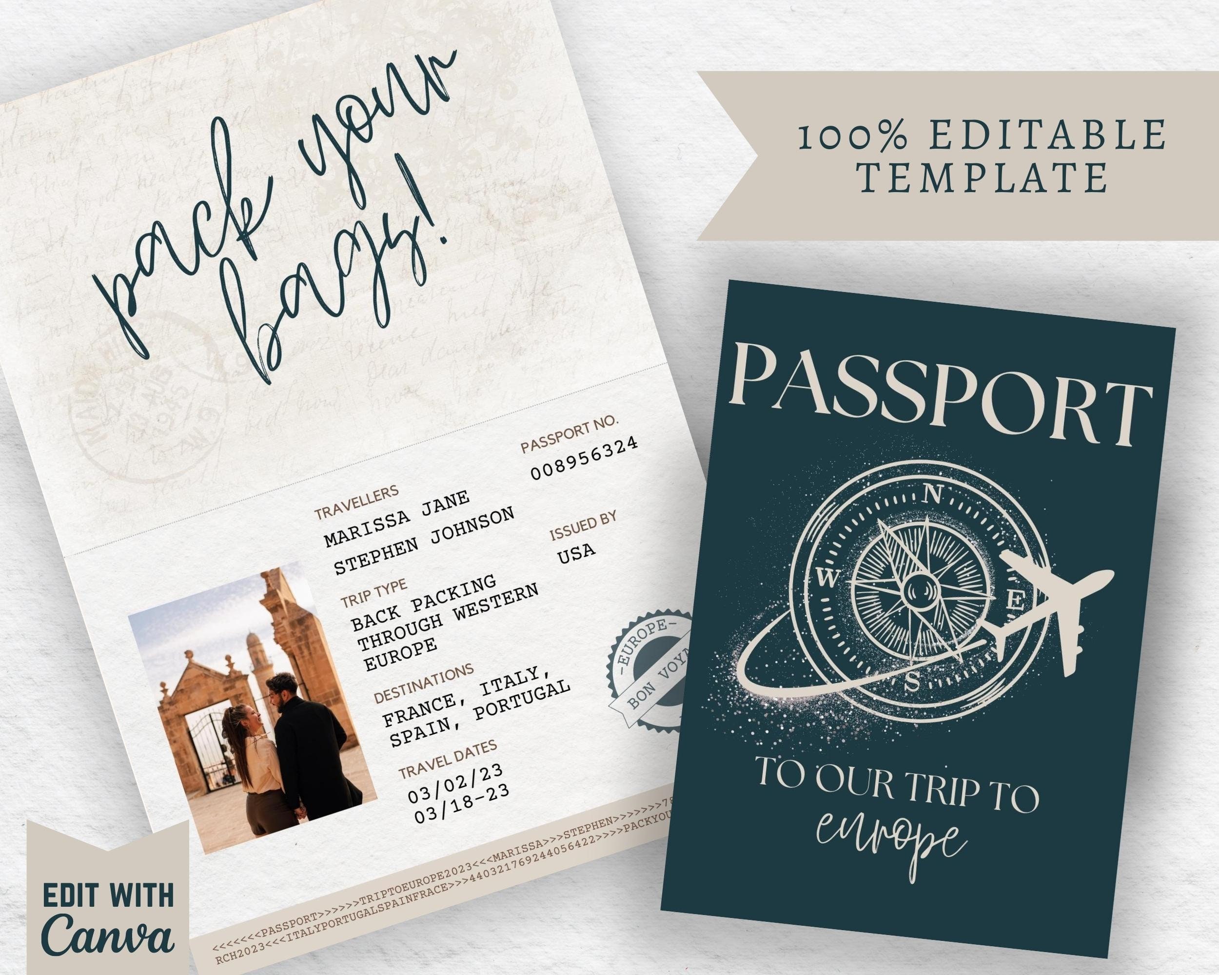 Editable Passport Invitation Template Custom Passport Template Wedding ...