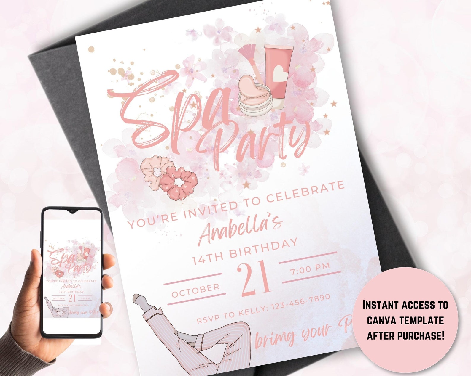 Editable Spa Party Invitation Printable | Sleepover Spa Party Invite ...