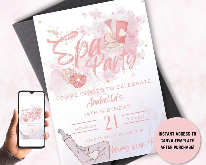 Editable Spa Party Invitation Printable | Sleepover Spa Party Invite ...