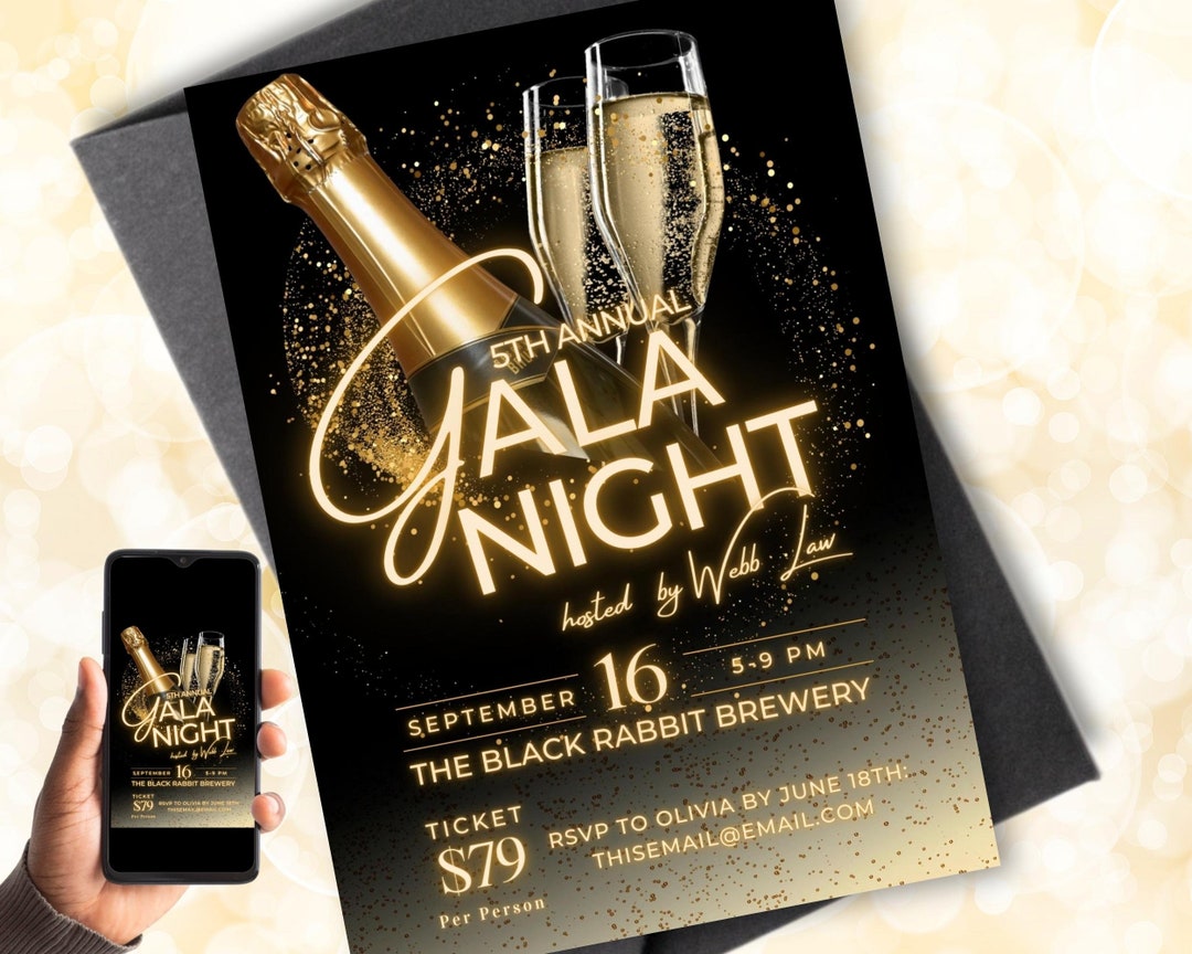 Editable Gala Night Party Invitation | Gala Fundraiser Banquet ...