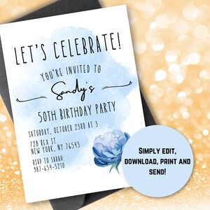 Editable Blue Party Invitation Printable | Blue Party Invite Printable ...