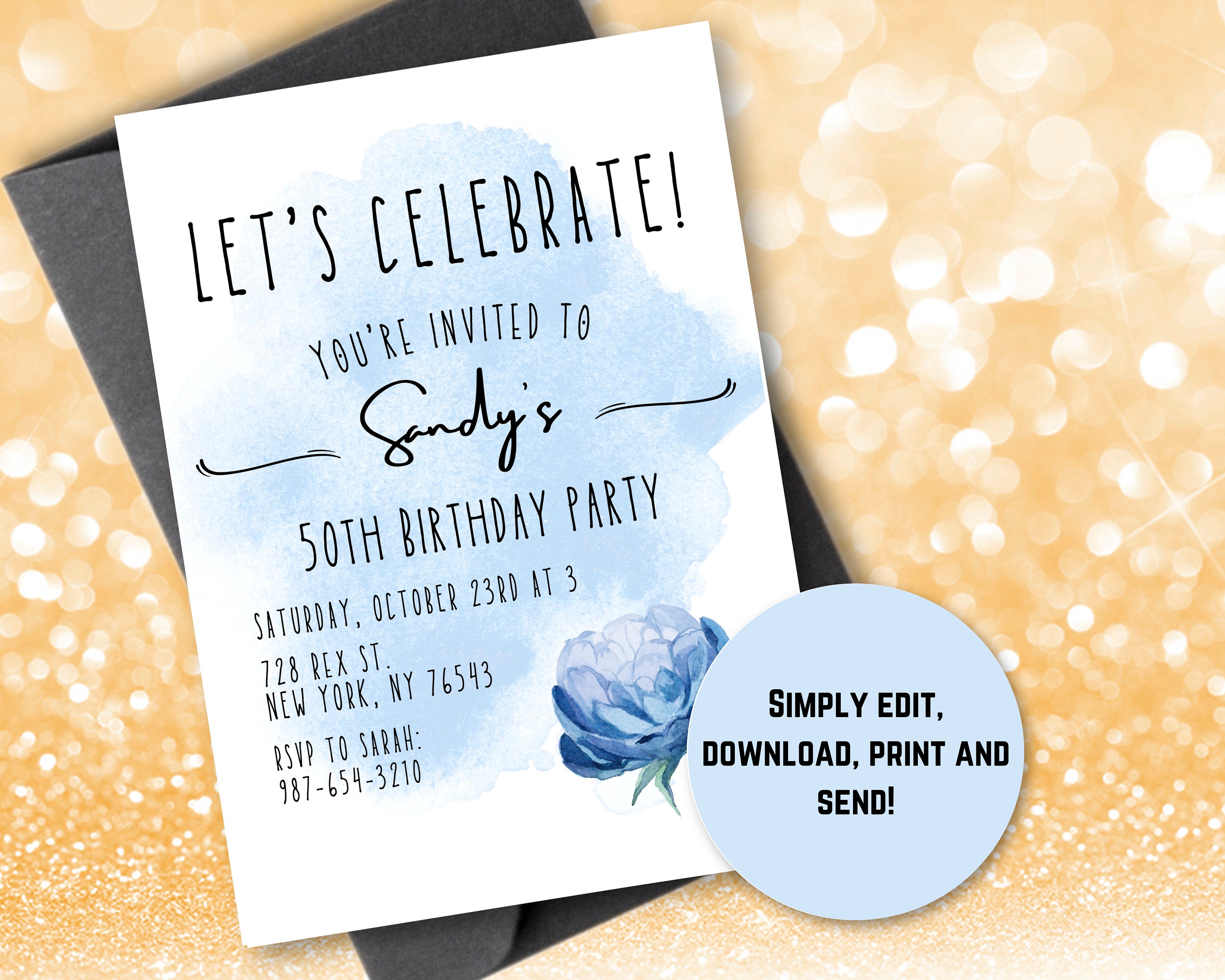 Editable Blue Party Invitation Printable Blue Party Invite - Etsy Canada