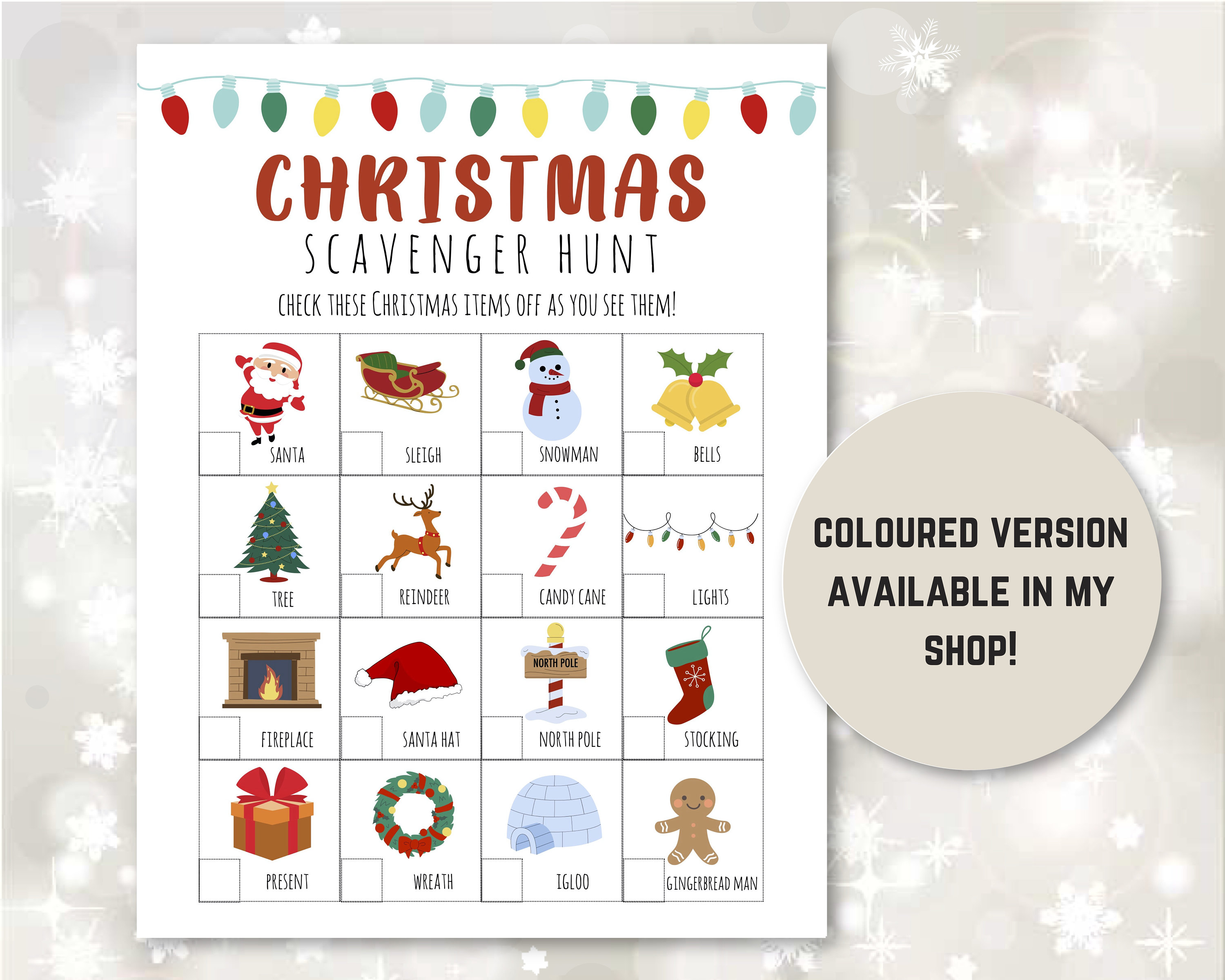 Printable Christmas Scavenger Hunt for Kids | Kids Coloring Activity ...