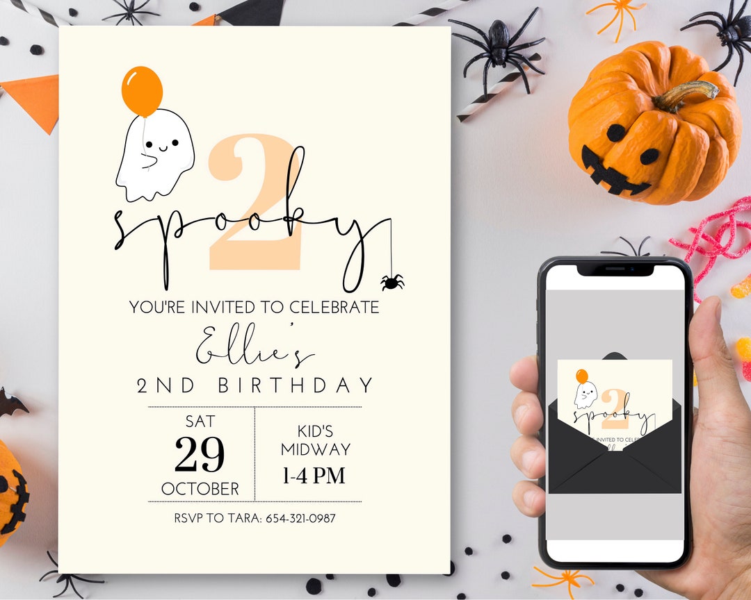 Editable Two Spooky Halloween Birthday Party Invitation Template ...
