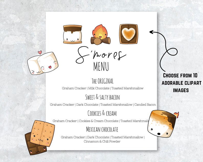 Editable S'mores Menu Sign Smores Station S'mores - Etsy Canada